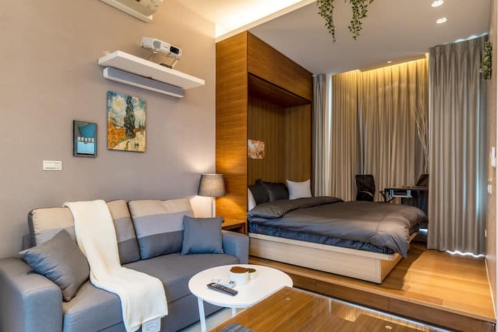 1b1b Cinema, Kitchen, Bathtub, Desk, 1.5min To Mrt - Taipei