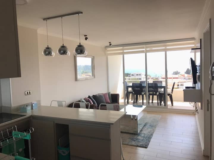 Depto. Vista Mar Terraza Y Piscina, Costa Montemar - Concón