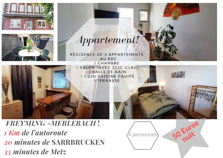 F2 Droit 1 Ch, 4 Pers, Cour Privative. 50 € /Nuit - Freyming-Merlebach