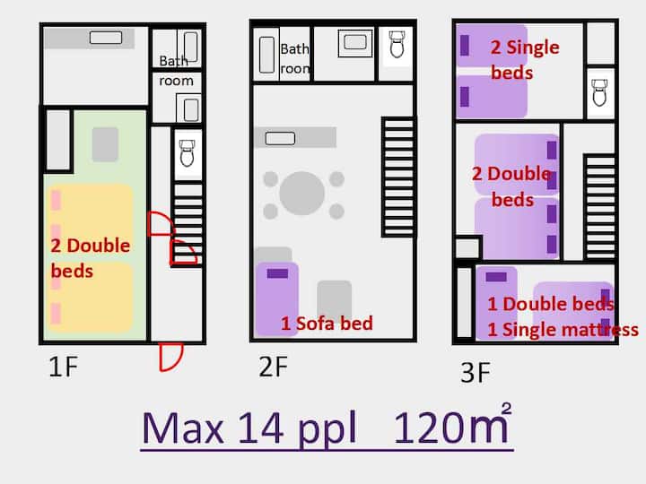 1 Min From Sta.★122㎡★2 Bath/max 14ppl★ Namba 6 Min - Japan