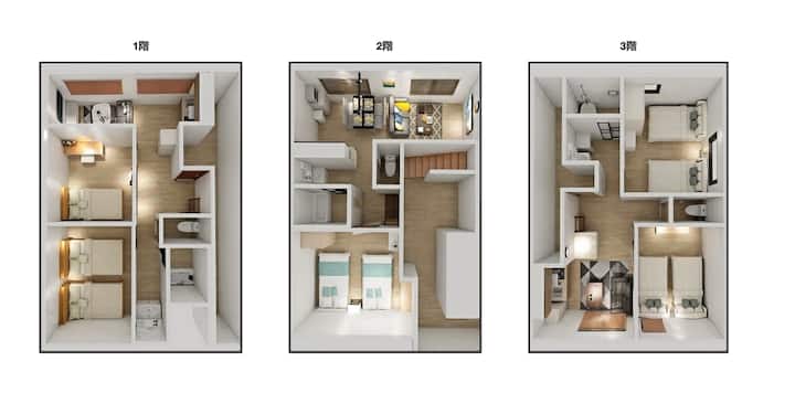 T3-3 R Inn天下茶屋 Ⅲ【關西機場直達】全新一戶建(1-3樓)6分鐘直達難波! - Japão