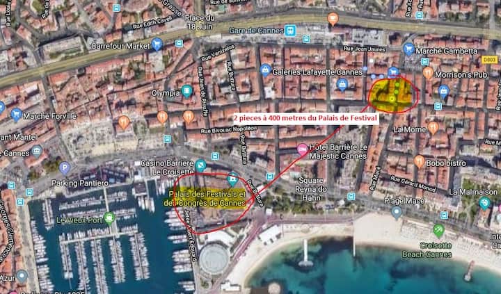38m2-2p Coeur Cannes- Banane- 4ms Palais - Cannes