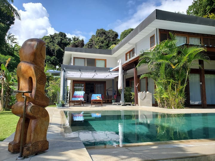 Tiki Lodge - Chambre, Sdb Privée, Cuisine, Piscine - タヒチ島