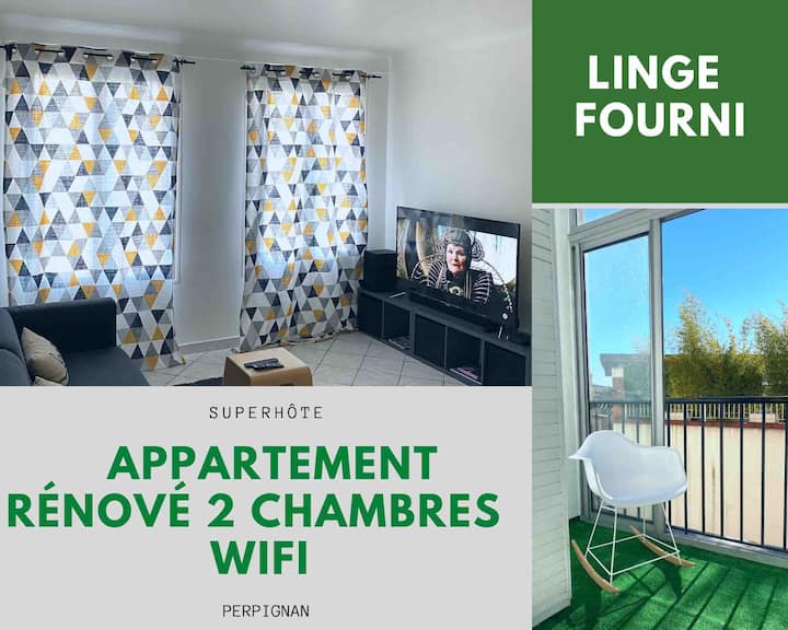 💥 Appartement 2 Chambres - 🧺 Linge Fourni - Perpignan