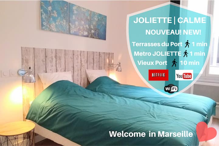 ★ Metro Joliette ☀️ Clair ❤️ 2 Grands Lits Simples - Marseille