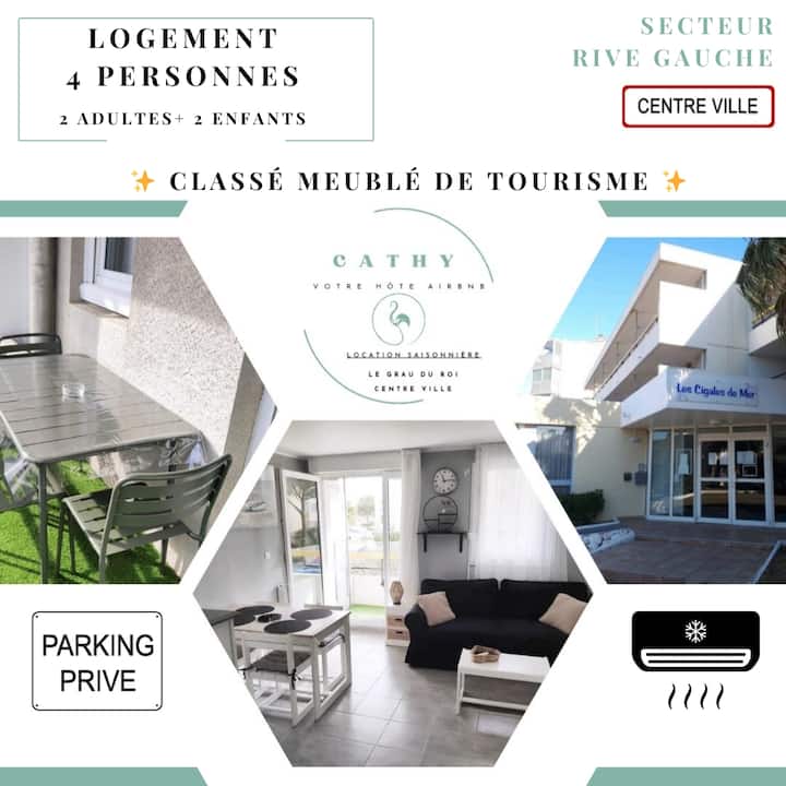 Appart 4 Pers à 100m Plage, Clim, Parking, Balcon - Le Grau-du-Roi