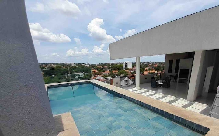 Modern Villa Morra 2br, 2ba: Ac, Pool & Parking - 