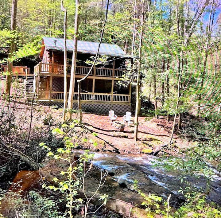 Bearpause,hot Tub,creek Front,hammock&pet Friendly - Blue Ridge, GA