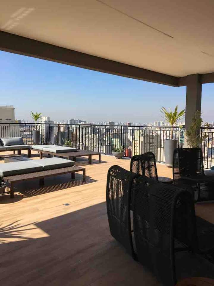 Studio Aconchegante Com Varanda, Rooftop E Garagem - 聖保羅