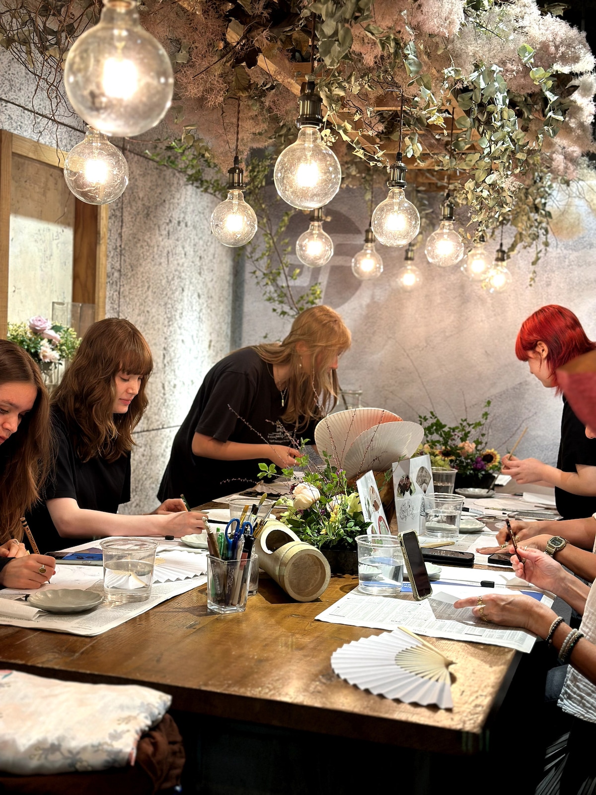 Japanese Fan Painting in a Tokyo Flower Shop