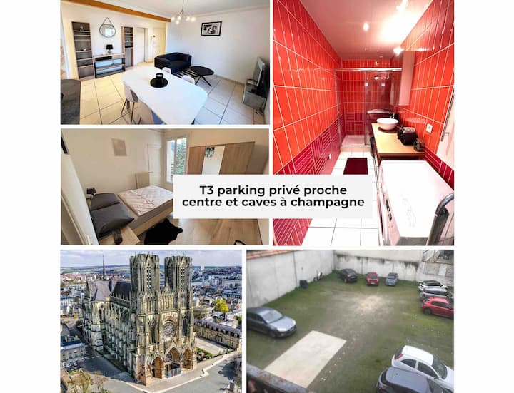 Grand T3 Parking Privé, Centre / Caves à Champagne - Marne