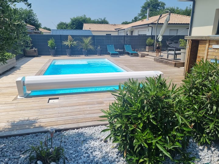 Villa Moderne Climatisée Avec Piscine Chauffée - Le Teich