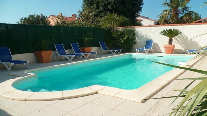 Villa, Beheiztes Schwimmbad, Klimatisiert, Strände, Terrassen, Wifi, - Saint-Cyprien