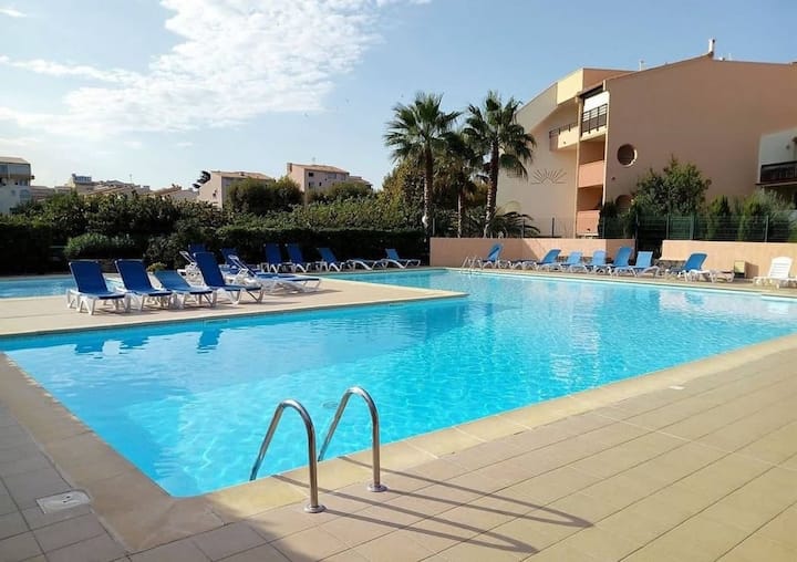 Apt Piscine/parking/clim/vue Bateaux 200m Mer - Agde