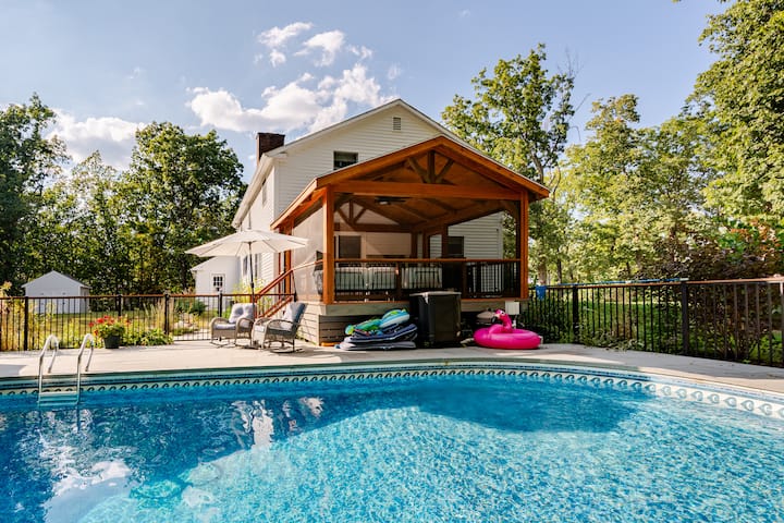 Luxe Farmhouse | Fireplace, Porch & Heated Pool - Ghent, NY