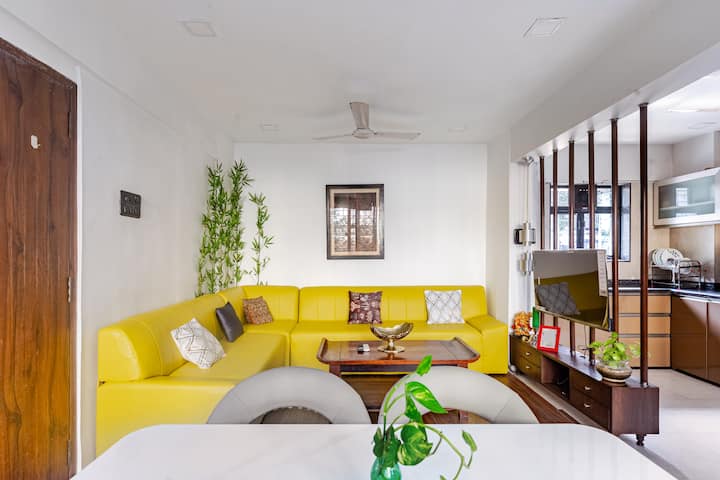 The Yellow Couch • Suave 1bhk • 4 Min @ Juhu Beach - Mumbai