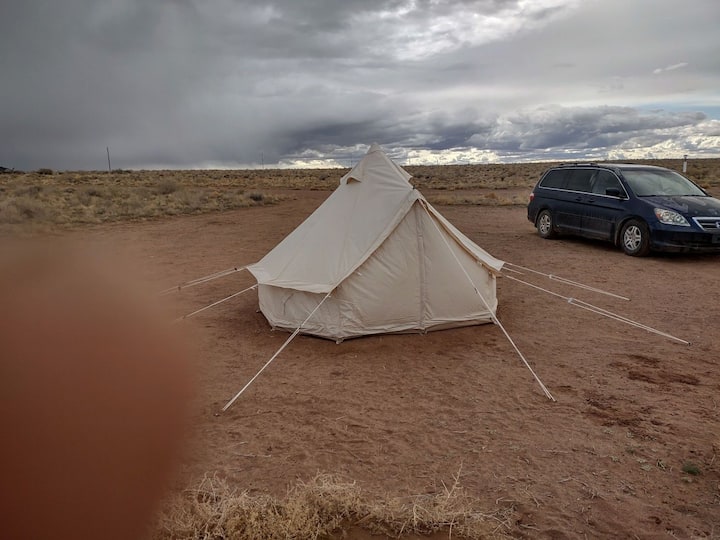 Bell Tent Setup And Ready For Use, Bbq & Fire Pit. - Petrified Forest National Park, AZ