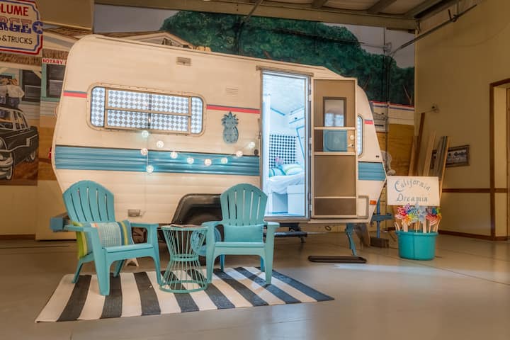 California Dreamin Vintage Camper Inside Glamp Inn - Round Top, TX