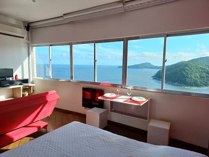 Apartamento Sao Vicente Vista Mar, Jacuzzi, Lareir - São Vicente