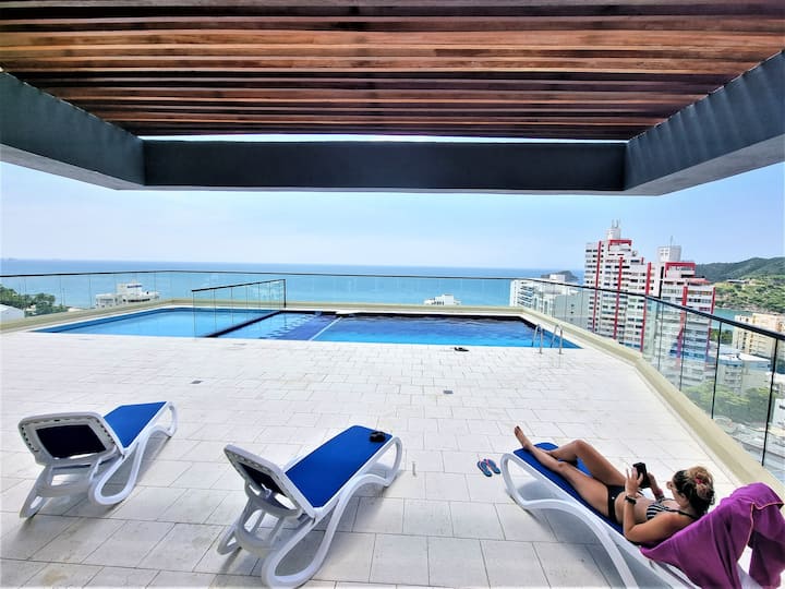 Lujoso Apartsuite Nuevo Con Piscina En Terraza - Santa Marta