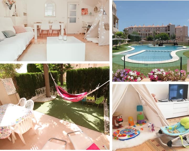 Plage: 3ch, Chauffage, Piscine, Patio, Wifi Garage - El Campello