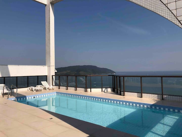 Flat Com Piscina E Vista Total Na Frente Da Praia! - Santos