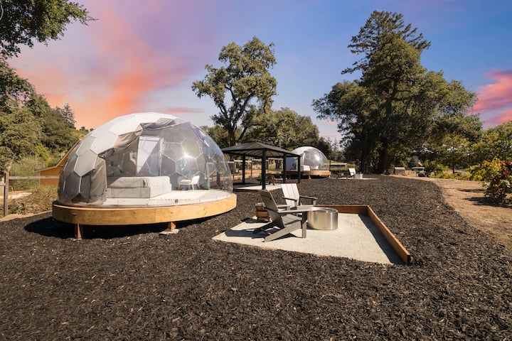 Hilltop Vineyard Dome: Unique Glamping Gem, Views! - Scotts Valley, CA