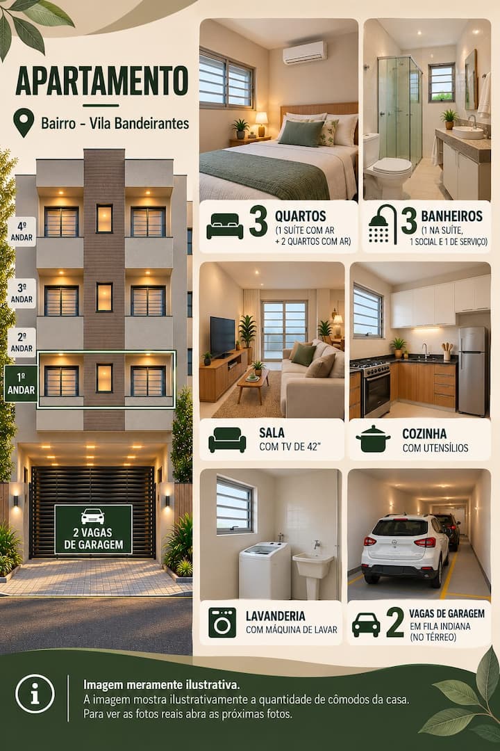 3 Quartos Com Ar Condicionado - 10 Hospedes - Apto - Campo Grande