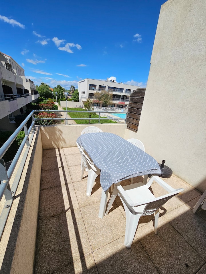 T2 Climatisé Avec Terrasse Privée Vue Piscine - Le Grau-du-Roi