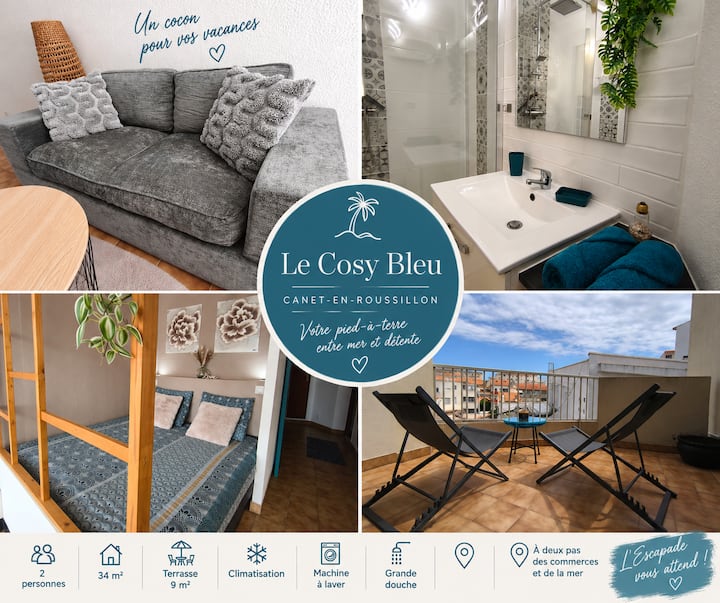 ~Le Cosy Bleu~ Aperçu Mer & Plage à Pied - Canet-en-Roussillon