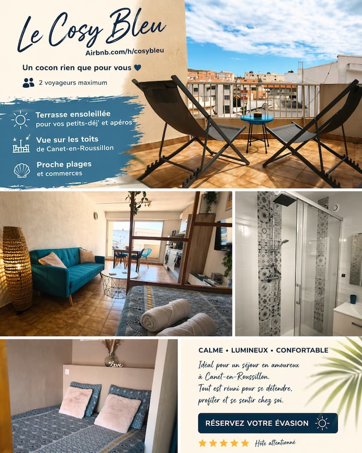 Le Cosy Bleu Canet Centre-plage 
Terrasse & Soleil - Canet-en-Roussillon