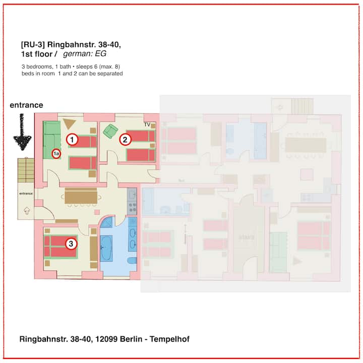[Ru3] Max 8 Gäste · 3 Schlaf-zi, Gr. Bad, Kochz - Berlin