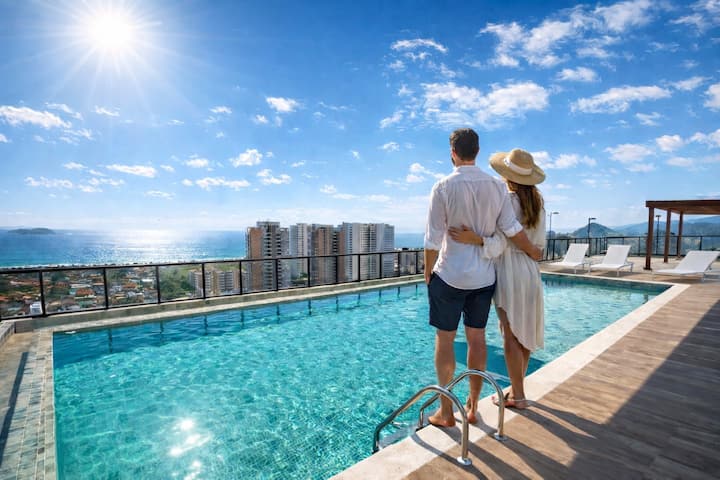 Apto Com Vista Panorâmica Da Cidade E Do Mar - Guarujá