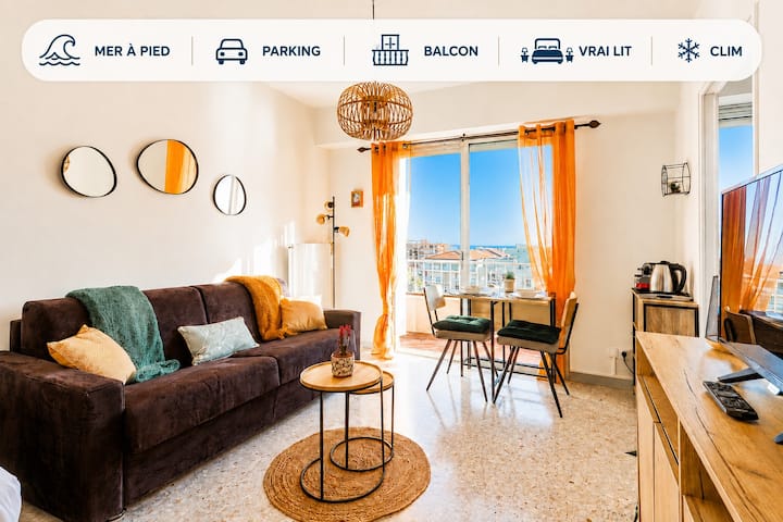 Lumineux Studio, Balcon & Parking, Mer à Pied - Menton