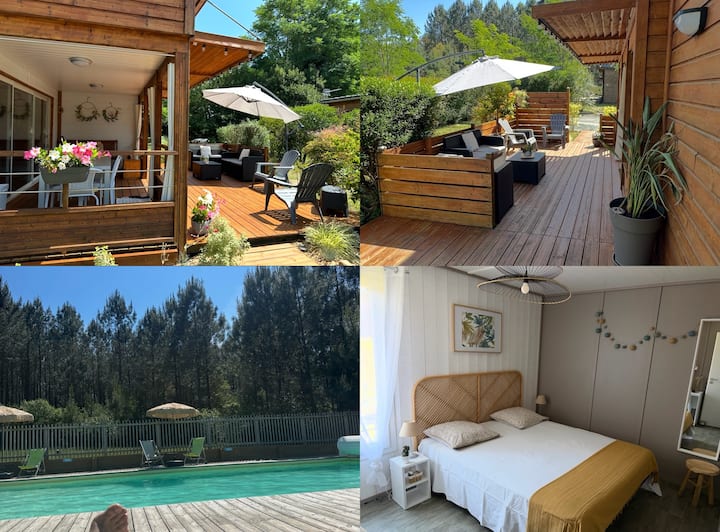 Chalet Nature Confort, Clim, Piscine Océan, Forêt - Tosse