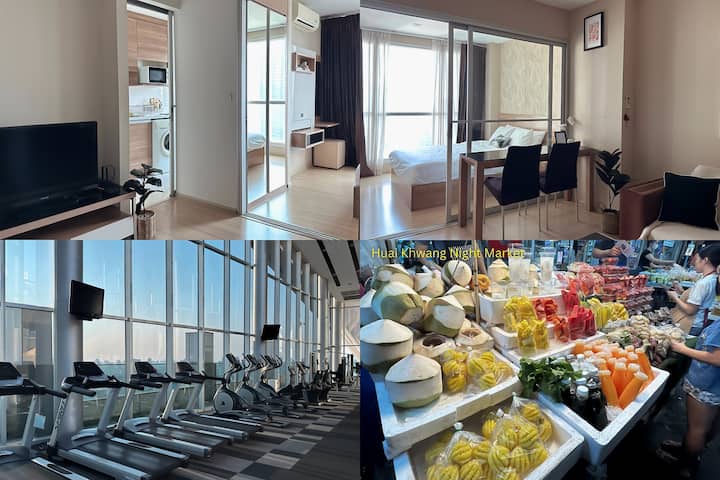 Mrt Huai Khwang50m/wi-fi/pool/gym/freepickup -