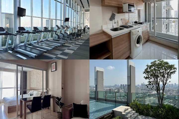 Mrt Huai Khwang50m/wi-fi/pool/gym/freepickup - Bangkok