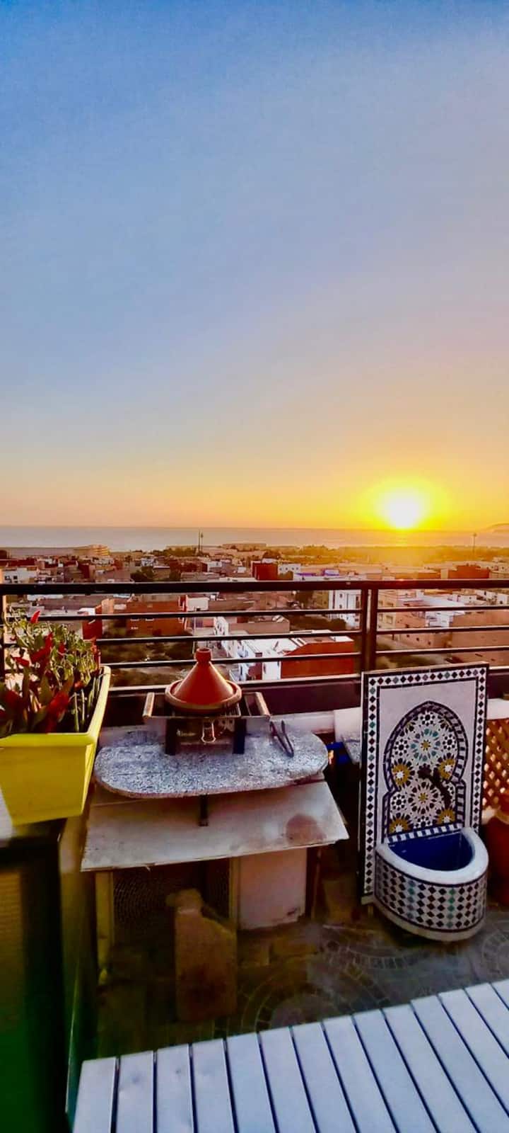 Apartement Vue Mer Terrasse Ensoleillée - Taghazout