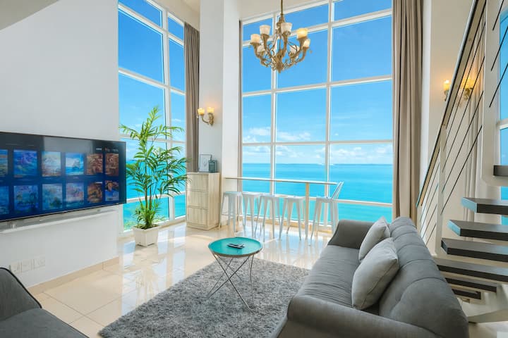【180° Seaview】sunrise •60"tv •Loft@town •Wifi 2br - Penang
