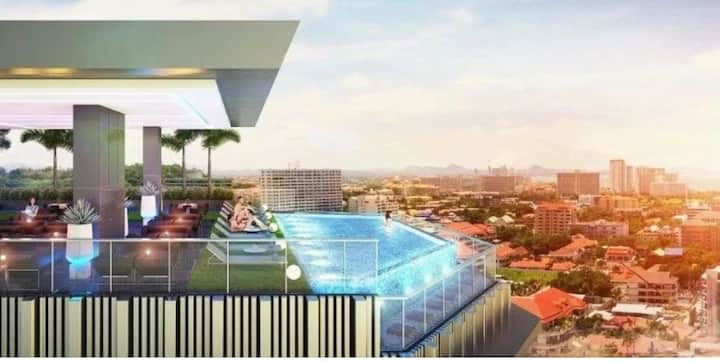 无边泳池公寓/千禧大厦/拎包入住/距离海边步行街步行可到达/月租 - Jomtien