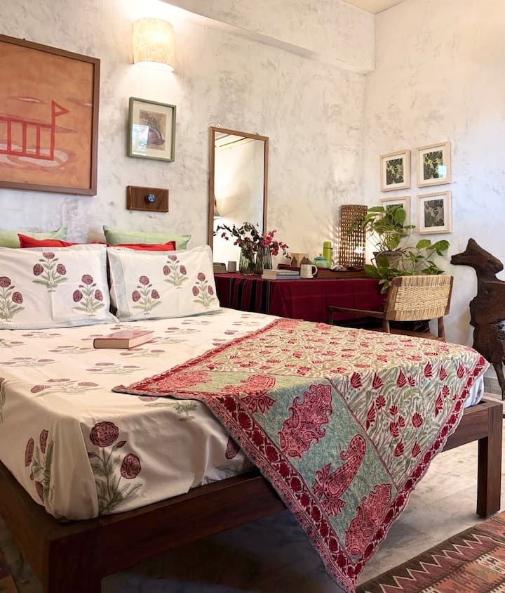 Luxurious Balcony Room W Lime Plaster Interiors - Chandigarh