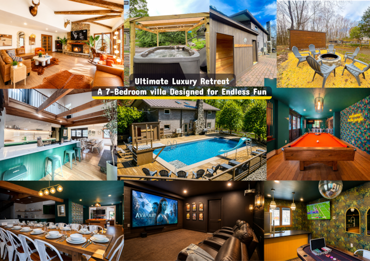 7 Bdrm 5000sf Grand Pool Villa|hottub|sauna|movie - Delaware Water Gap, PA