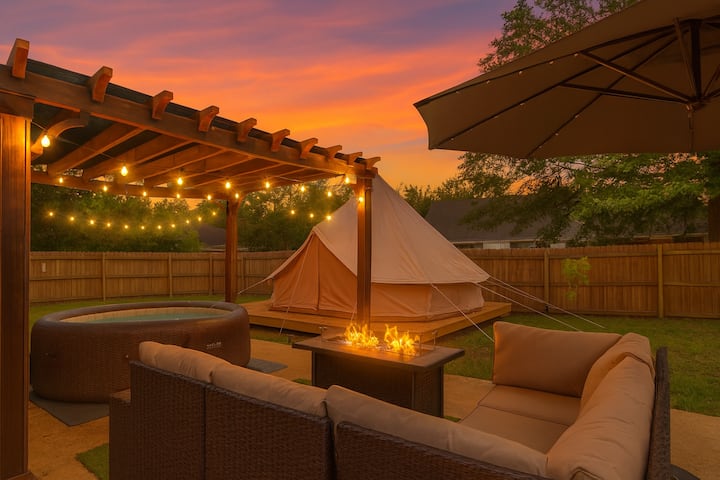 Yurt In Backyard • Hot Tub + Game Room • By Amp - Rogers, AR