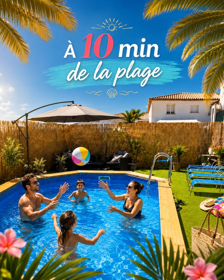 Maison Piscine Privée - 8min Plage- 5 Chambres - Francija
