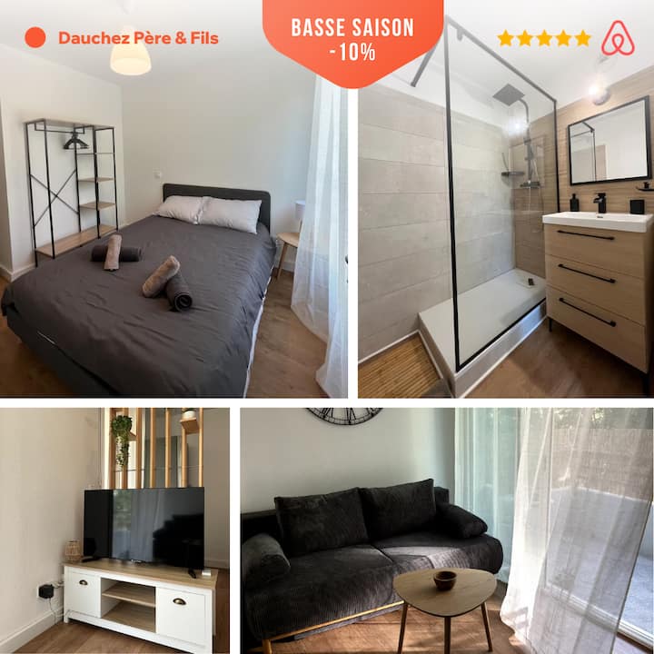 -10% F2 4 Pers • Clim + Wifi + Parking • Sabines - Montpellier
