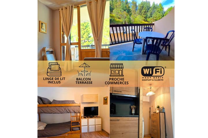 La Cabanita_studio Cosy_linge Inclus_vue Forêt - Font-Romeu-Odeillo-Via