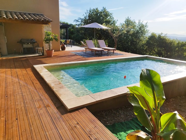 Maison Avec Vue, Piscine Chauffée Et Clim - Ardèche