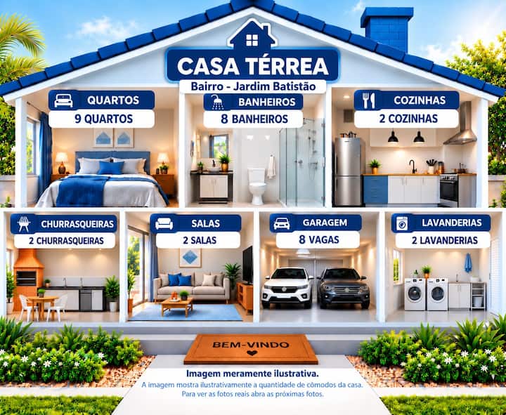 Casa - 9 Quartos - 8 Banheiros - 2 Cozinhas - Campo Grande