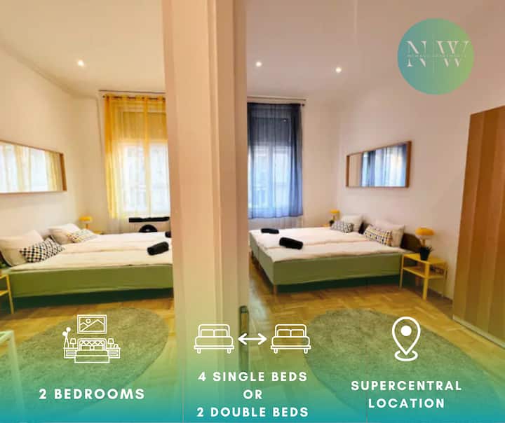 Double Treat Supercentral 2br Apt W/ Variable Beds - Budapest