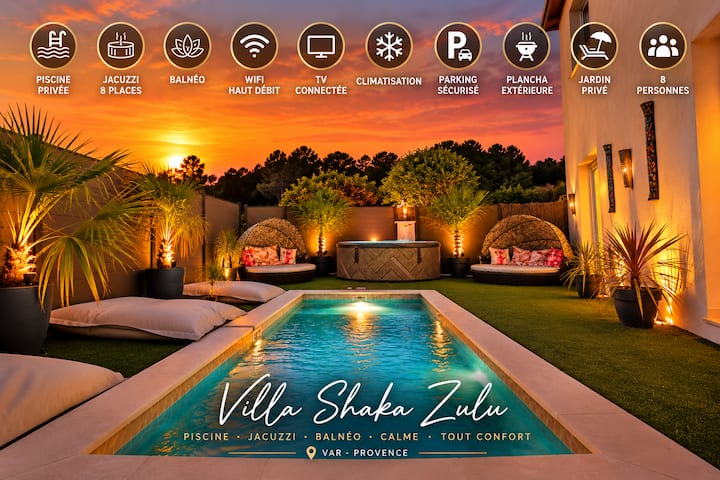 Villa Jungle Shaka Zulu Jacuzzi/piscine & Balnéo - Draguignan